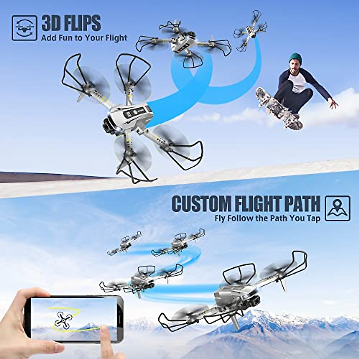 TOPRCBOXS S2 Mini Drone for Kids with 1080P HD Camera, FPV Quadcopter Cool Toys Gifts for Boys Girls, Foldable Drones with Altitude Hold, Gravity Control, 3D Flips, Headless Mode, and 2 Batteries