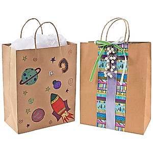 Fun Express Simple Brown Paper Gift 10.5" x 5.25" x 13" | Pack of 12 Bags, 10 1/2" x 5 1/4" x 13", 12 Pieces