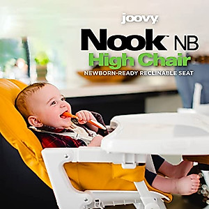 Joovy Nook NB High Chair Featuring Four-Position Adjustable Swing Open Tray, 3-Position Reclining Seat, and Front Wheels for Added Mobility - Folds Down Flat for Easy Storage, Slate