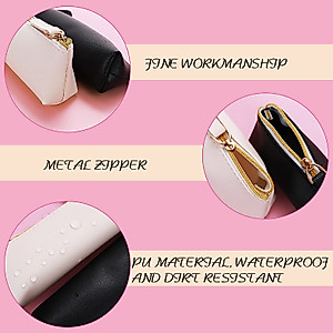 TIESOME Leather Pen Pencil Case, 2PCS Cute Slim Pen Bag Small Pencil Pouch Lovely Stationery Bag Portable Cosmetic Bag Zipper Bag for Pen Pencils Markers(Black+White)