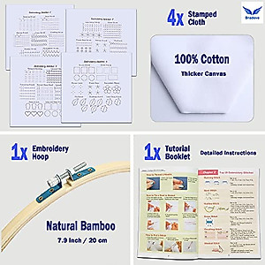 4 Set Embroidery Stitches Practice Kit, Embroidery Kit for Beginners with Embroidery Patterns, Beginner Embroidery Kit, Crewel Embroidery Kits for Adults, Hand Embroidery Kit, Embroidery Kit for Kids