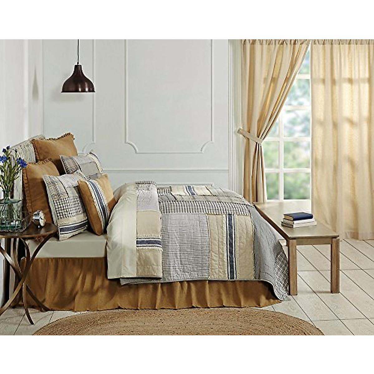 Piper Classics Mill Creek Queen Quilt, 90 x 90, Modern Farmhouse Style Bedding, Country Quilted Patchwork Bedding Grain Sack Stripe, Ticking & Plaid Fabrics, 100% Cotton …