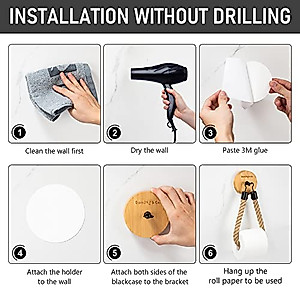 Bambouandco, Bamboo Toilet roll Holder, Without Drilling or with Drilling, Bathroom or Toilet Decoration, Hemp Rope, Handmade.