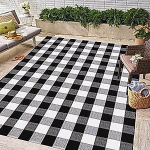 CAINANEL Buffalo Plaid Rugs 5' x 7' Cotton Black and White Check Rug Hand-Woven Indoor/Outdoor Area Rug for Welcome Door Mat, Front Porch,Kitchen,Bathroom,Entry Way,Living Room