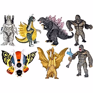 TwCare Set of 7 Godzilla Toys with Carry Bag, Movable Joint Action Figures 2021, King of The Monsters Mini Dinosaur Mothra Imago Burning Heisei Mecha Ghidorah Playsets Kids Birthday Cake Toppers Pack