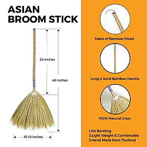 SN SKENNOVA Asian Broom for Cleaning Floor / Handheld Household Broom for Outdoor and Indoor : House Broom - Hardwood Sweeper with Brush Power and Circle Cleaning (Random)