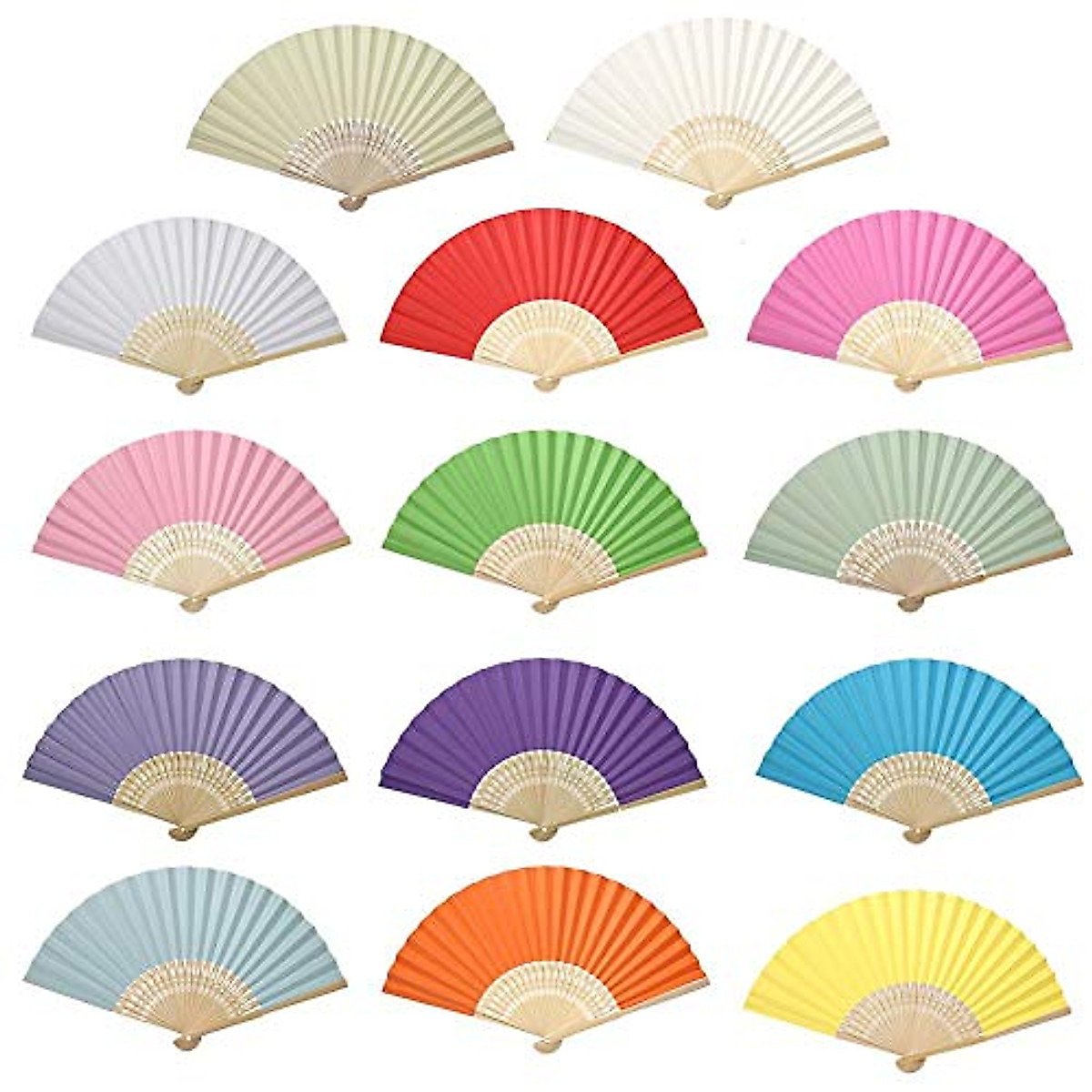 Hztyyier Folding Fan, Handheld Folding Paper Fan with Bamboo Fan Bone Gift for Wedding Festival Party, Performance Decoration (White)