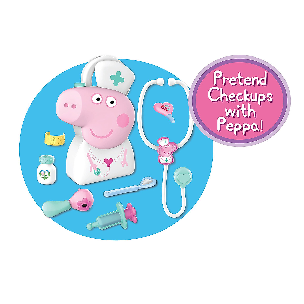 Peppa Pig Checkup Case Set with Carry Handle, 8-Piece Doctor Kit for Kids with Stethoscope, Kids Toys for Ages 3 Up by Just Play