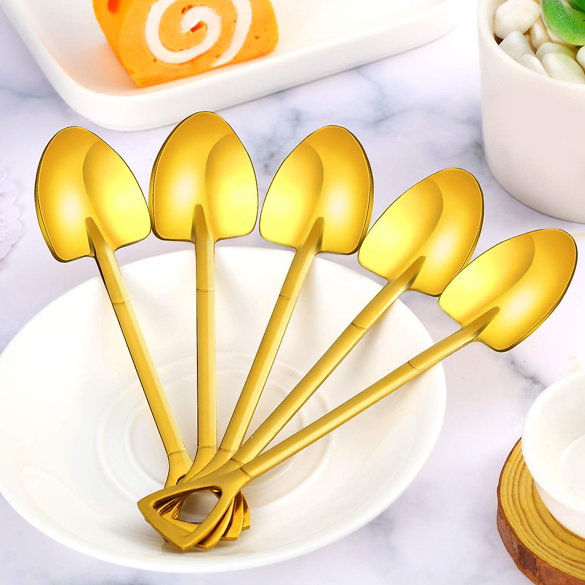 8 Pieces Gold Shovel Shape Spoons Stainless Steel Shovel Shape Coffee Ice Cream Dessert Spoons for Home and Party