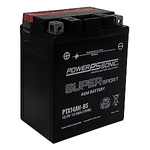 Power-Sonic (PTX14AH-BS) 12 Volt, 12 Ah at 10HR, 210 CCA at 0 Degree F, Powersport, motorcycle, atv, utv, dirt bike