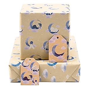 BIOBROWN Baby Shower Wrapping Paper Sheet with Gift Tags for Birthday, Baby Shower, Kraft Wrapping Paper - Folded Flat - 27.5 inch X 39.4 inch per Sheet, Total 2 Large Sheets