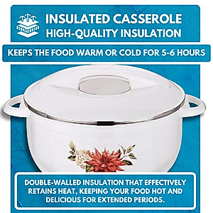 Nova Casserole, Stainless Steel insulated Hot Pot, Elegant Food Warmer Cooler, Thermal Serving Bowl, Keeps Food Warm, Hot & Cold for Long Hours for Hours Set of 3 Pcs (1.0L 1.6L 2.5L) (White)