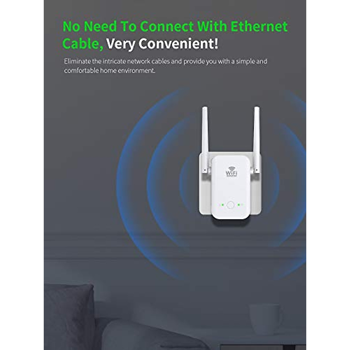 WiFi Range Extender Signal Booster up to 4000sq.ft and 30 Devices, Internet Extender Booster, WiFi Repeater Amplifier with Ethernet Port,2 Antennas 360° Full Coverage