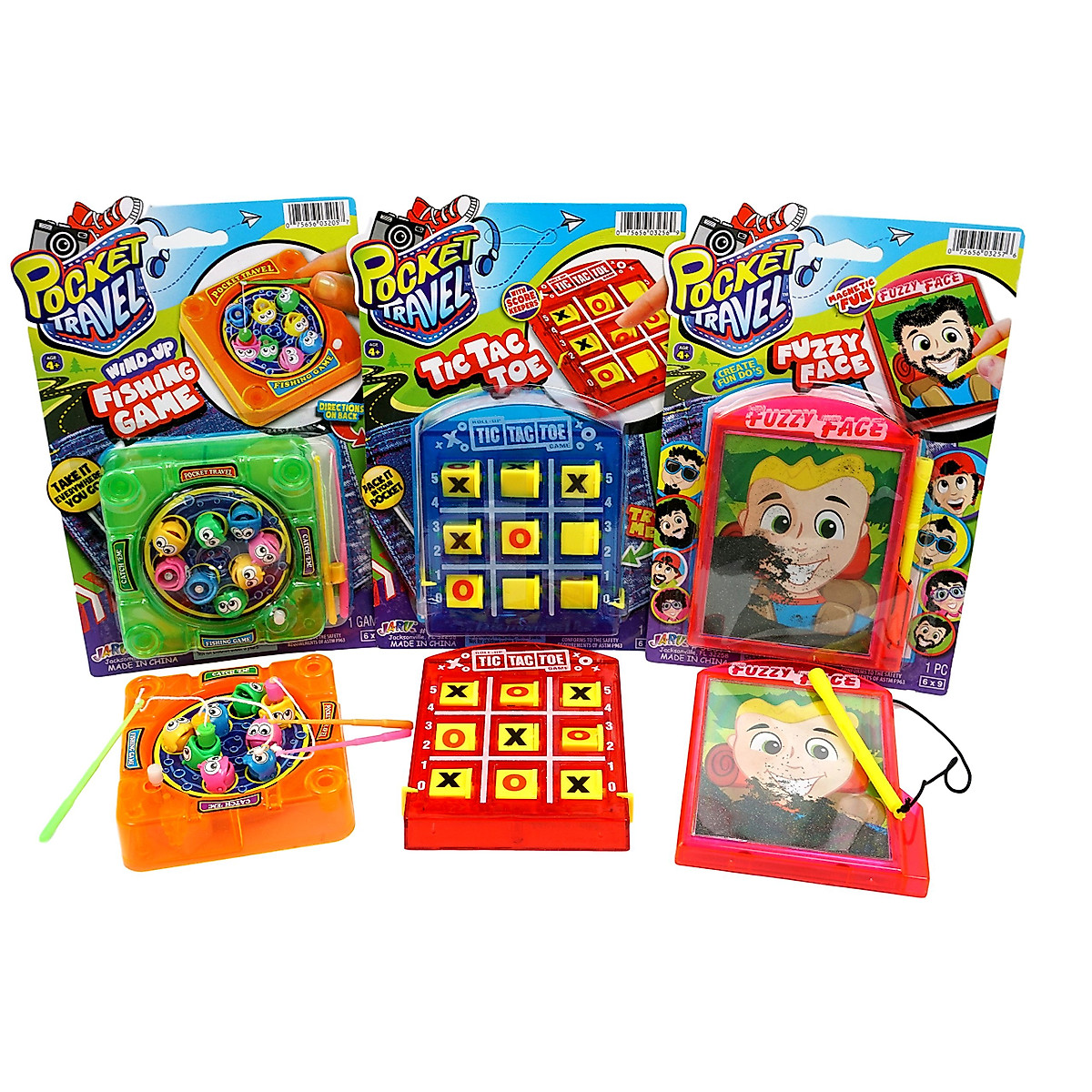 JA-RU Pocket Travel Toys Tic Tac Toe Game, Magnetic Fishing Game, & Magnetic Face Toy (3 Toys Bundle Set) Hand Held Mini Games for Travel. Teacher Treasure Box Prizes. 3257-3205-3256