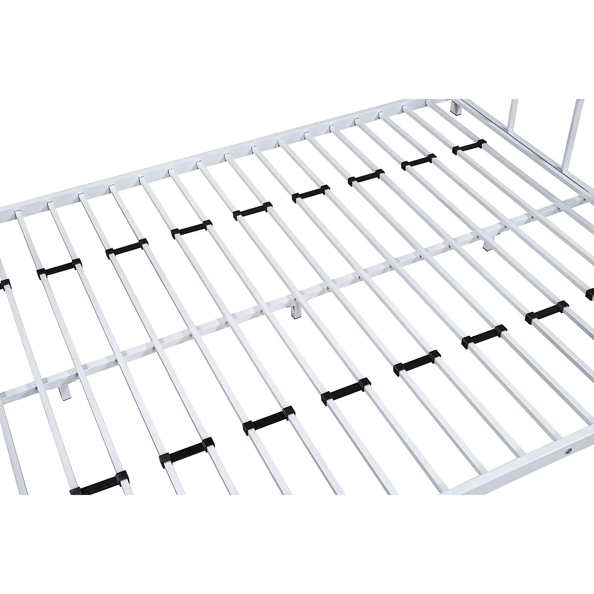 ATY Metal Full Size Floor Bed, House Shaped Bedframe w/Roof Design for Kids, Toddlers, Easy Assembly & No Box Spring Needed, White