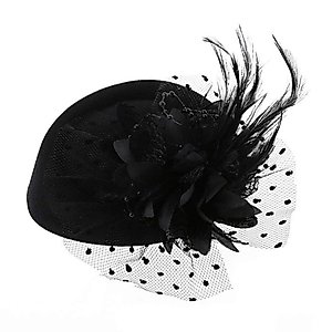 Vintage Fascinators Hats 50s Flower Feather Dress Hat Tea Party Cocktail Veil Pillbox Headwear with Clips for Women (Black)