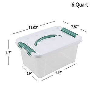 Hespama 5 Quart Small Storage Bin, Plastic Latch Box with Lid, 6 Packs, R