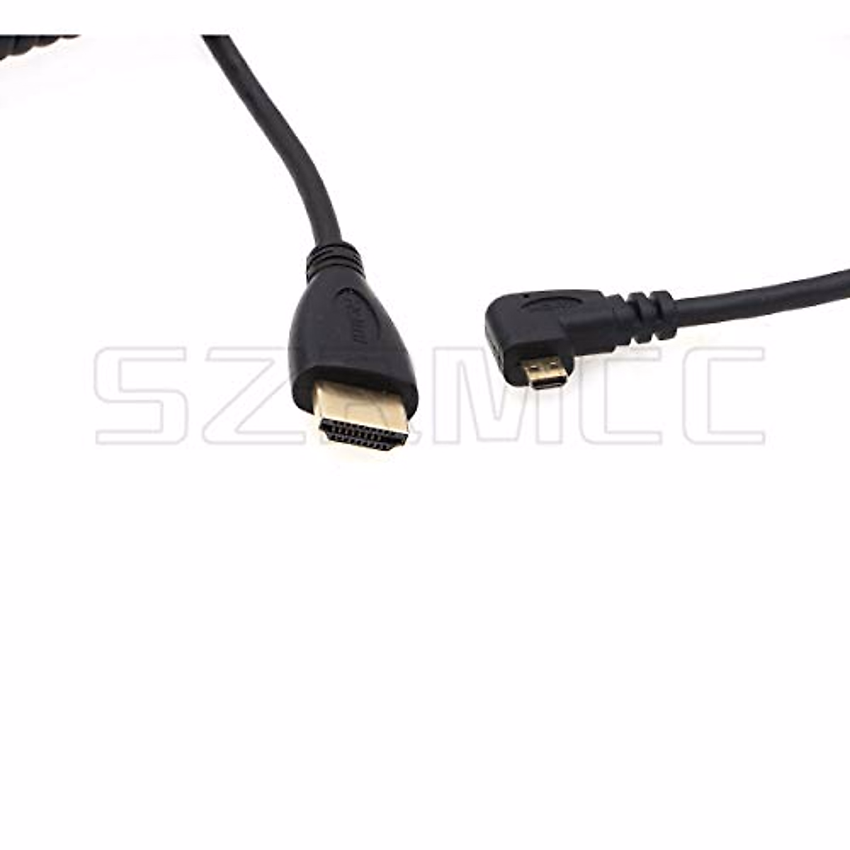 SZRMCC Left Angled Micro HDMI to HDMI High Speed Coiled Cable for Tablet Canon Sony DSLR Camera ATOMOS Monitor