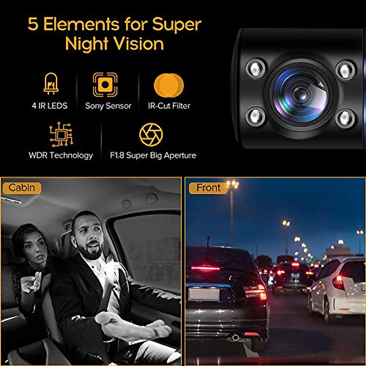 Dash Cam Front and Inside,Blueskysea B2W 1080P WiFi Dashcam with 2'' LCD Screen,2 Rotatable HD Lens,IR Night Vision,32GB SD Card, WDR,Voice Recording,G-Sensor,Parking Mode Optional