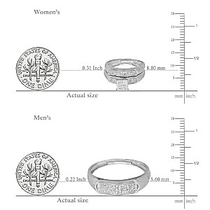 Dazzlingrock Collection 0.30 Carat (ctw) Round White Diamond Square Framed Wedding Trio Ring Set in 925 Sterling Silver, Women size 7 & Men size 7
