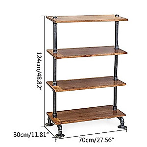 Futchoy 4 Tier Industrial Iron Pipe Shelf Unit Free Standing Bracket Solid Wood Rustic Vintage Multifunctional Display Rack Open Metal Book Shelf for Home Office Organizer