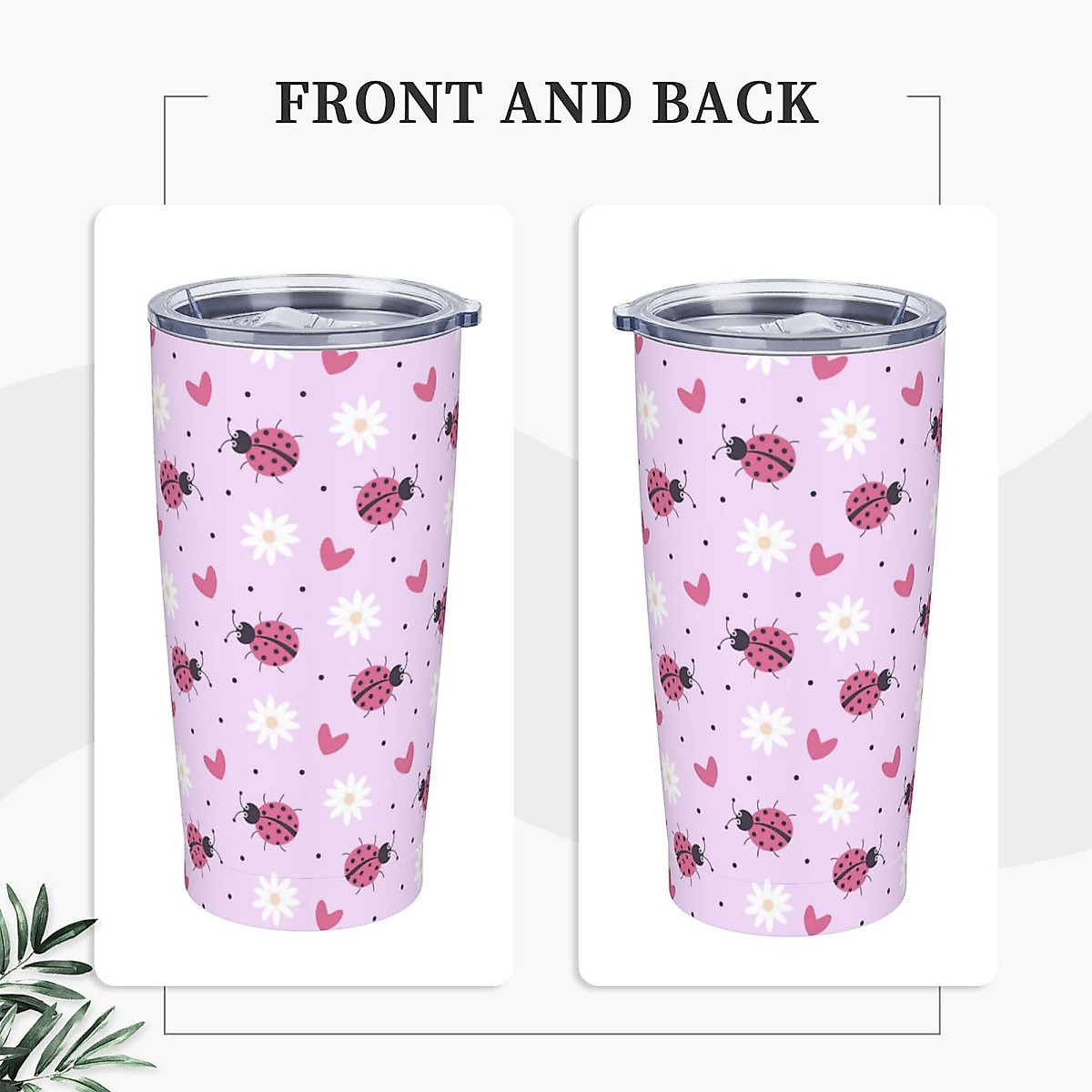 JASROTAO Daisy Ladybug Tumbler,Ladybug 20oz Stainless Steel Insulated Travel Tumbler,Travel Coffee Mug with Lid and Straw Water Bottle Drink Tumbler Cups Gifts for Women Men Lovers