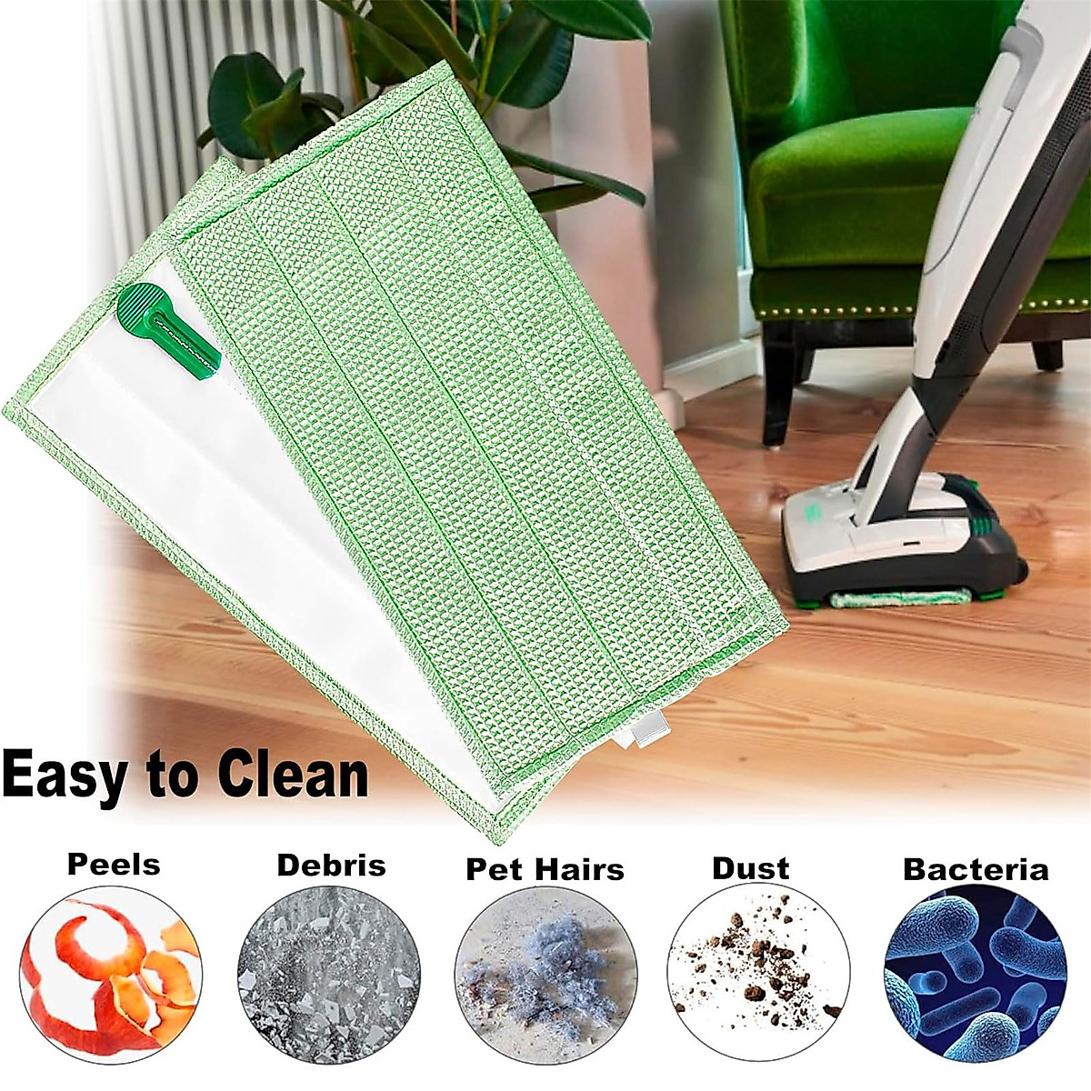 hokojix 6Pcs Professional Microfiber Mop Floor Cleaning System Flat Mop Reusable Washable Mop Pad Dust Mopping for VORWERK SP600