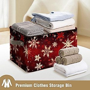 HANGNOW Elegant Red Snowflake Storage Bin Holiday Themed Organizer Spacious Seasonal Decoration Box Collapsible Basket with Handles Festive Home Decor Container Perfect for Gift Wrapping 10x14x8in