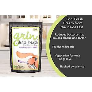 In Clover Natural Dental Treat Chew for Dogs, Grin, Fresh Breath Dog Chew Treat with Prebiotics, Fresh Breath Tartar Control Chew for Dogs, Daily Chew Supplement for Dogs Supports Dog Gums and Teeth