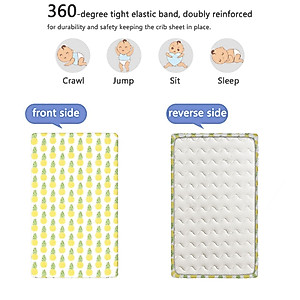 Pineapple Themed Fitted Mini Crib Sheets,Portable Mini Crib Sheets Soft & Stretchy Fitted Crib Sheet-Crib Mattress Sheet or Toddler Bed Sheet,24“ x38“,Yellow Green White