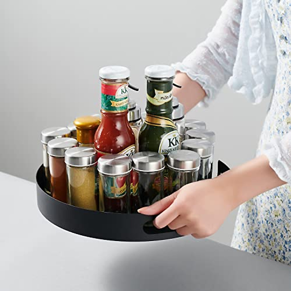 Lazy Susan Organizer, LALASTAR Lazy Susan Turntable for Cabinet, Metal Lazy Susan Kitchen Spice Rack Organizer, Black Lazy Susan for Countertop, Panty, Refrigerator, 11.5"