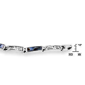 AeraVida Delicate Greek Key Labyrinth Abalone Shell Inlay .925 Sterling Silver Link Bracelet | Casual Sterling Silver Bangle Bracelet | Jewelry Gift