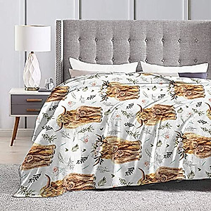 Highland Cow Print Blanket and Throws Cute Farm Animal Cow Gifts Throw Blankets Soft Cozy Fleece Plush Warm Flannel Bedding Blanket for Girls Kids Adults Couch Travel 40x50inch