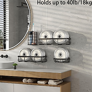 KOKSTOP Shower Caddy Organizer: 4 Pack Adhesive Wall Mounted Hanging Shelf with 12 Hooks for Shower Storage Accessories Toothbrush Holder Soap Baskets Shower Racks for Inside Shower - Black