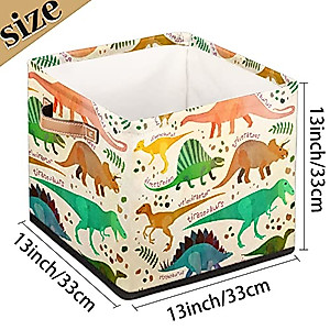 Dinosaur Pattern Storage Basket Bins for Organizing Pantry/Shelves/Office/Girls Room, Cute Animal Storage Cube Box with Handles Collapsible Toys Organizer 13x13