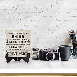 Boss Gifts for Men Women Bosses Day Gifts for Boss Christmas Birthday Gifts for Boss Best Boss Gifts Ideas Boss Leader Mentor Appreciation Gifts Tabletop Decor Ceramic Sign Plaque with Wooden Stand