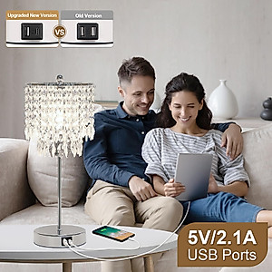 Boncoo Crystal Table Lamp Set of 2 Touch Control, Crystal Lamps with USB Ports Elegant Shade Bedside Lamp Silver, Dimmable Touch Table Lamp for Nightstand Bedroom Living Room, 4W LED Bulb Included