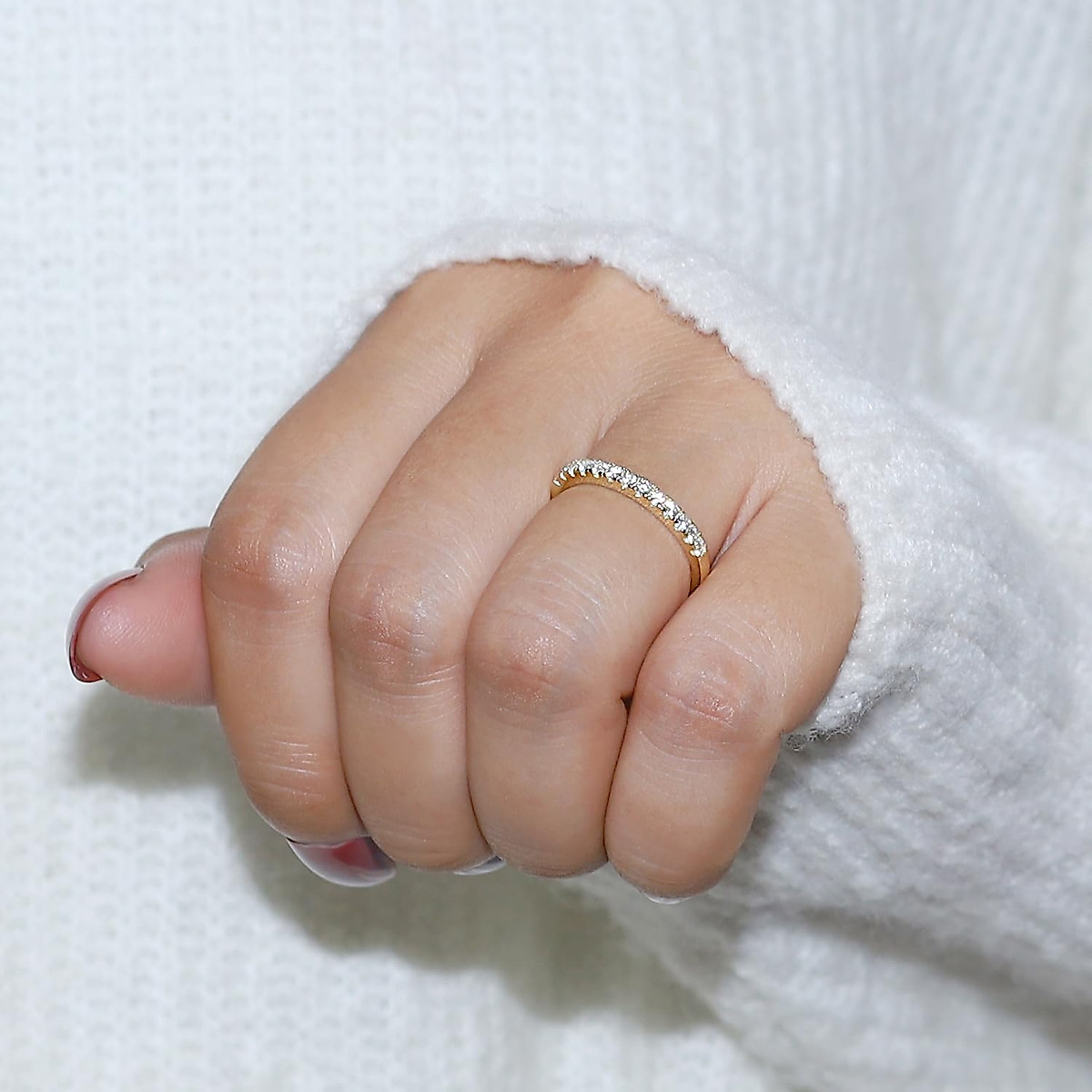 SAVEARTH DIAMONDS 1/4 cttw Round Lab Created Moissanite Diamond Half Eternity Wedding Stackable Band Ring for Women 14k Yellow Gold Over Sterling Silver (0.25 Cttw) Ring Size-6.5