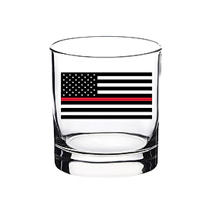 Rogue River Tactical Firefighter Thin Red Line Flag Old Fashioned Whiskey Glass Drinking Cup Gift For Fire Fighter Department FD