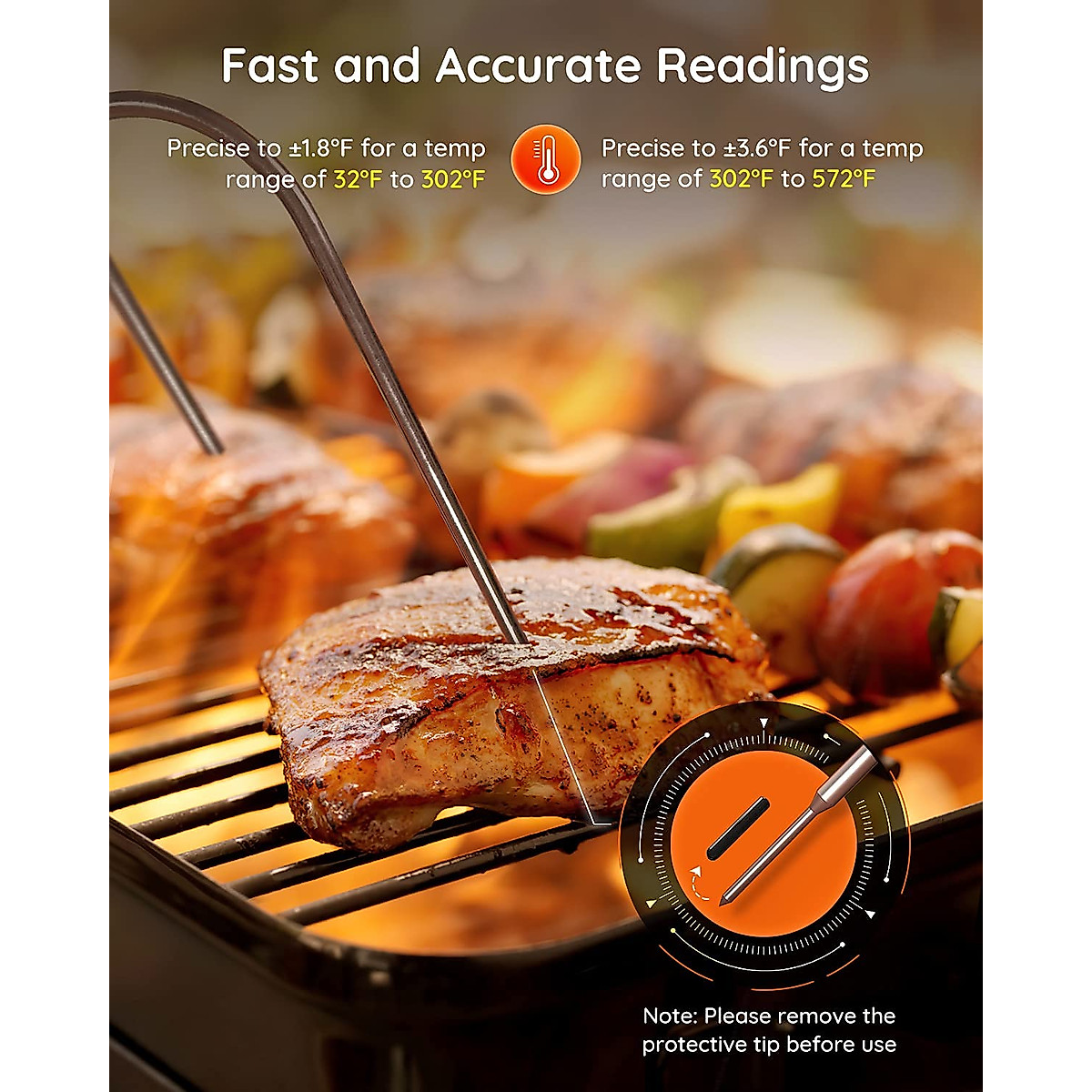 Govee Wireless Meat Thermometer, Bluetooth Meat Thermometer for Smoker Oven, Digital Grill Thermometer with 4 Probes, Remote App Timer Mode, Smart BBQ Thermometer for Cooking Turkey Fish Beef