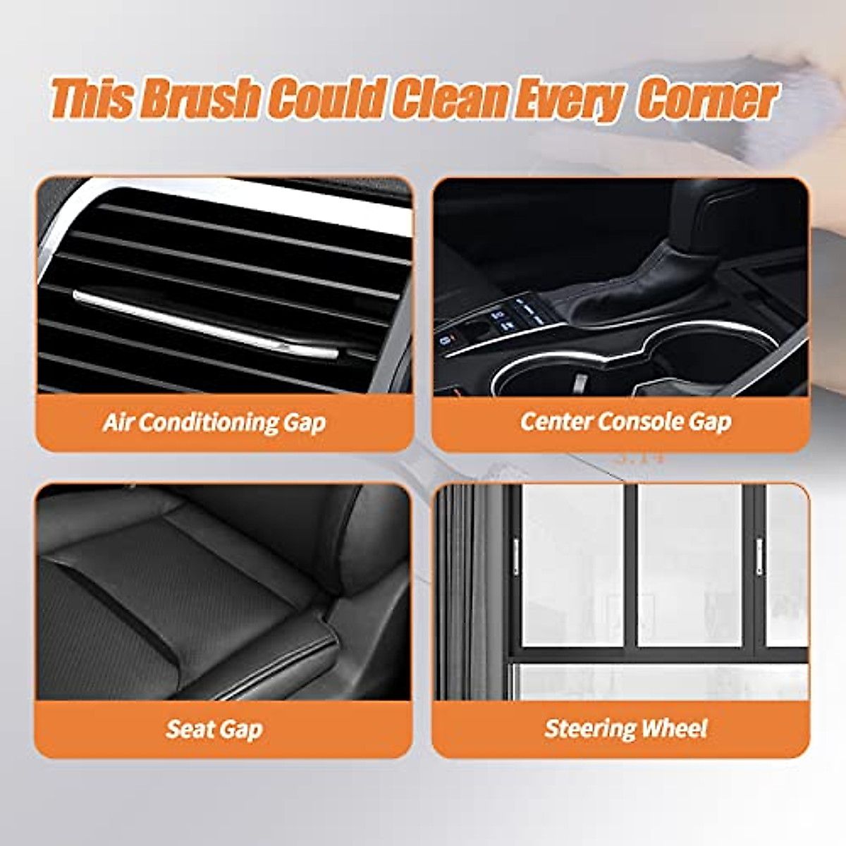 Ajxn 1 Pack Double Head Brush for Car Clean, Soft Multi-Functional Car Interior Detailing Brush, Double Ended Portable Dust Brush, Applicable for House, Car Air Vents Crevice, Office (Black)