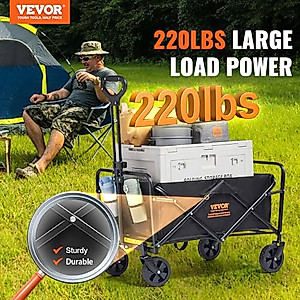 VEVOR Collapsible Folding Wagon Cart, 220lbs Heavy Duty Wagons Carts Foldable with Wheels, Outdoor Portable Garden Cart Utility Wagon for Groceries Camping Sports with Large Capacity & Drink Holder