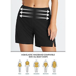 BALEAF Swim Shorts Women 5 Inch High Waisted Bikini Bottoms Tummy Control Bathing Suit Board Shorts Quick Dry with Pockets Black XL