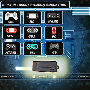 Trovono Wireless Retro Game Console,Built in 10000+ Classic Games,9 Emulators,Plug and Play Video Game Stick 4K High Definition HDMI Output for TV with Dual 2.4G Wireless Controllers