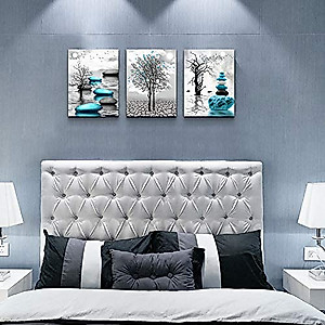 Canvas Wall Art for Living Room Wall Decor for Bedroom Bathroom Black and White Paintings Modern 3 Piece Framed Canvas Art Prints Ready to Hang Inspirational Abstract Blue Pictures Home Decorations