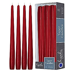 Hyoola Tall Taper Candles - 10 Inch Cherry Red Unscented Dripless Taper Candles - 8 Hour Burn Time - 12 Pack