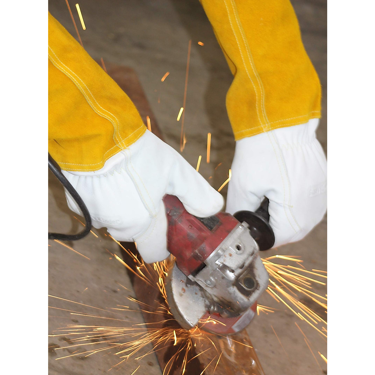 Suse's Kinder Fireplace Gloves for Women, Mig Tig Welding Gloves XS, Fireproof Heat Resistant Barbecue Mitt, Welders, Top Grain Cowhide Lined Hand (Yellow White, XS)