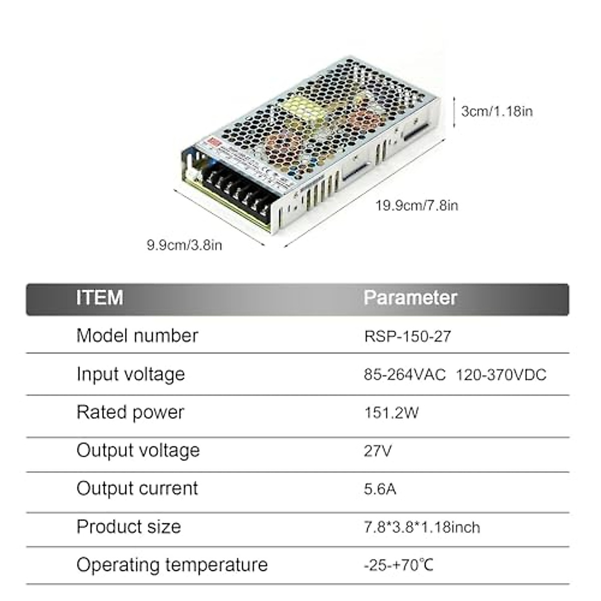 TorqCali RSP-150-27 150W Single Output Power Supply 27V 5.6A Constant Current with PFC, Enclosed Type for Industrial Automation, Robotics, and Test Equipment