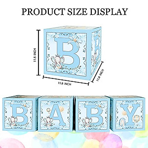 4 Pcs Blue Elephant Baby Balloon Boxes, Blue Theme Baby Boxes with Elephant Printed for Blue Boy Baby Shower Birthday Party Decorations Gender Reveal Backdrop