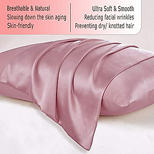 Silk Pillowcase for Hair and Skin with Hidden Zipper, Ravmix Both Sides 21Momme Mulberry Silk Cooling Pillow Case Standard Size 20×26inches, 1PCS, Dark Pink